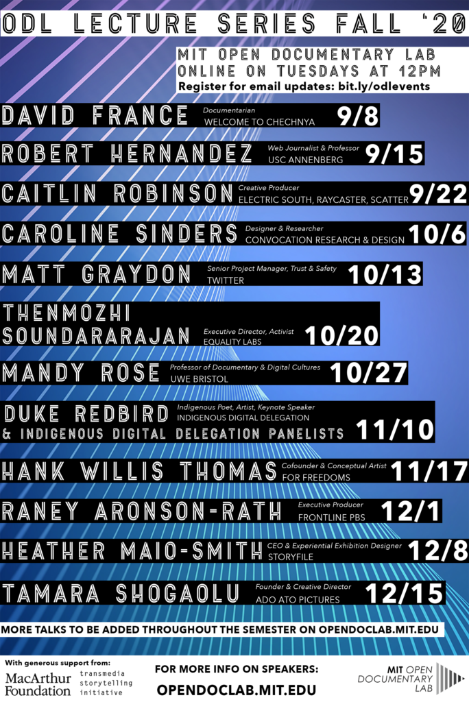 Announcing Fall 2020 Lecture Series - MIT Open Documentary Lab
