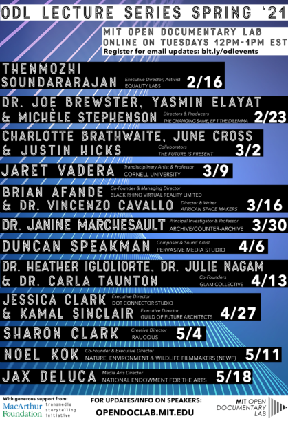 Announcing Spring 2021 Lecture Series - MIT Open Documentary Lab